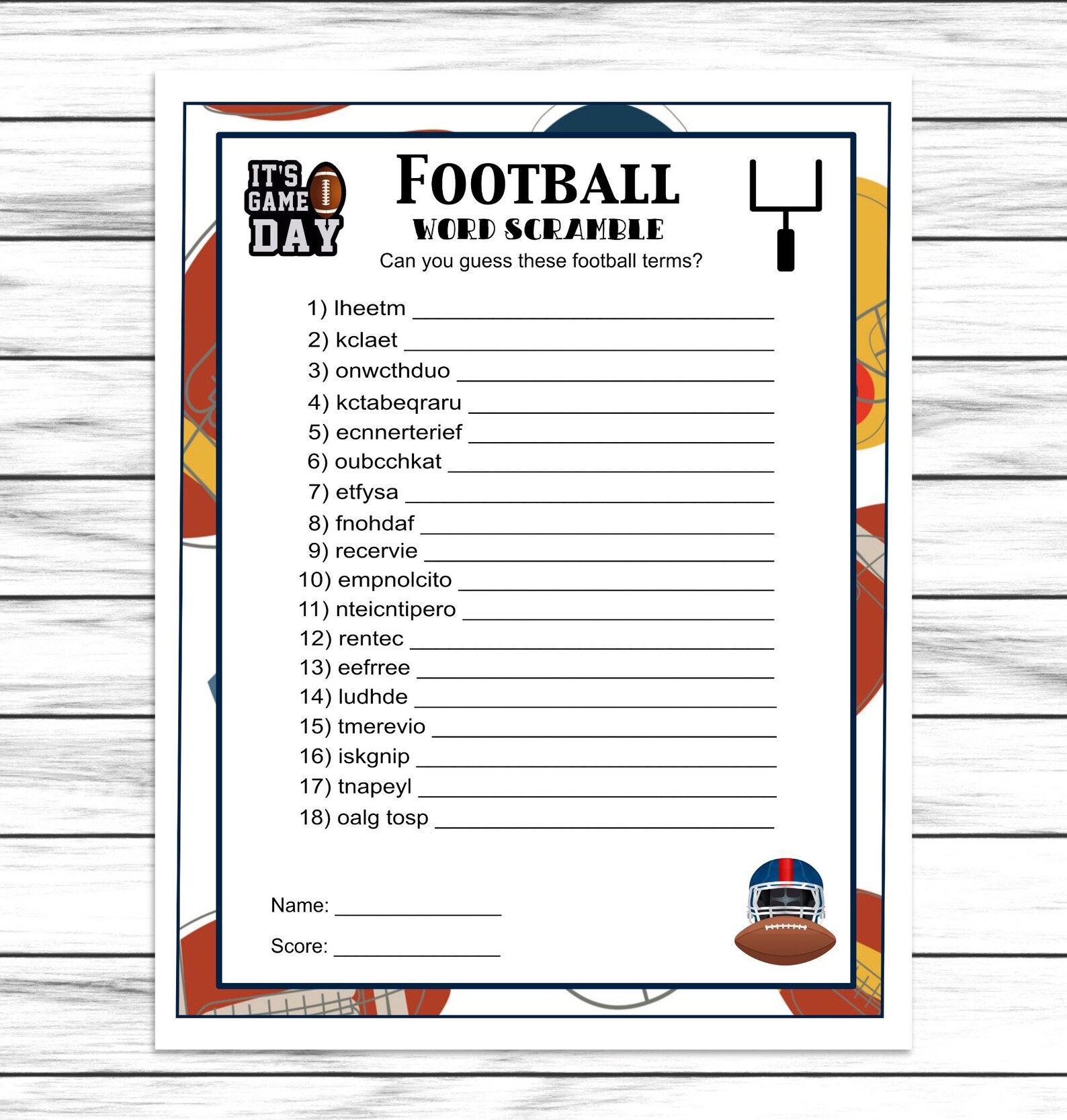 Football Word Scramble, Printable or Virtual Football Party Game for ...