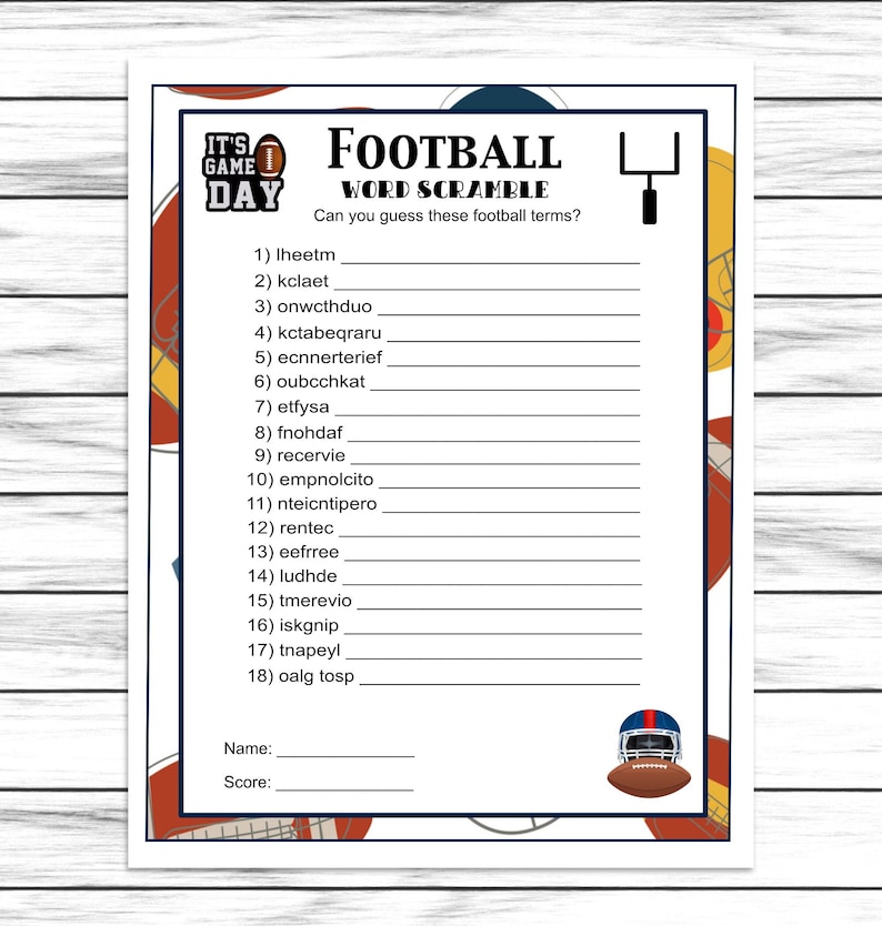 Football Word Scramble Printable or Virtual Football Party | Etsy