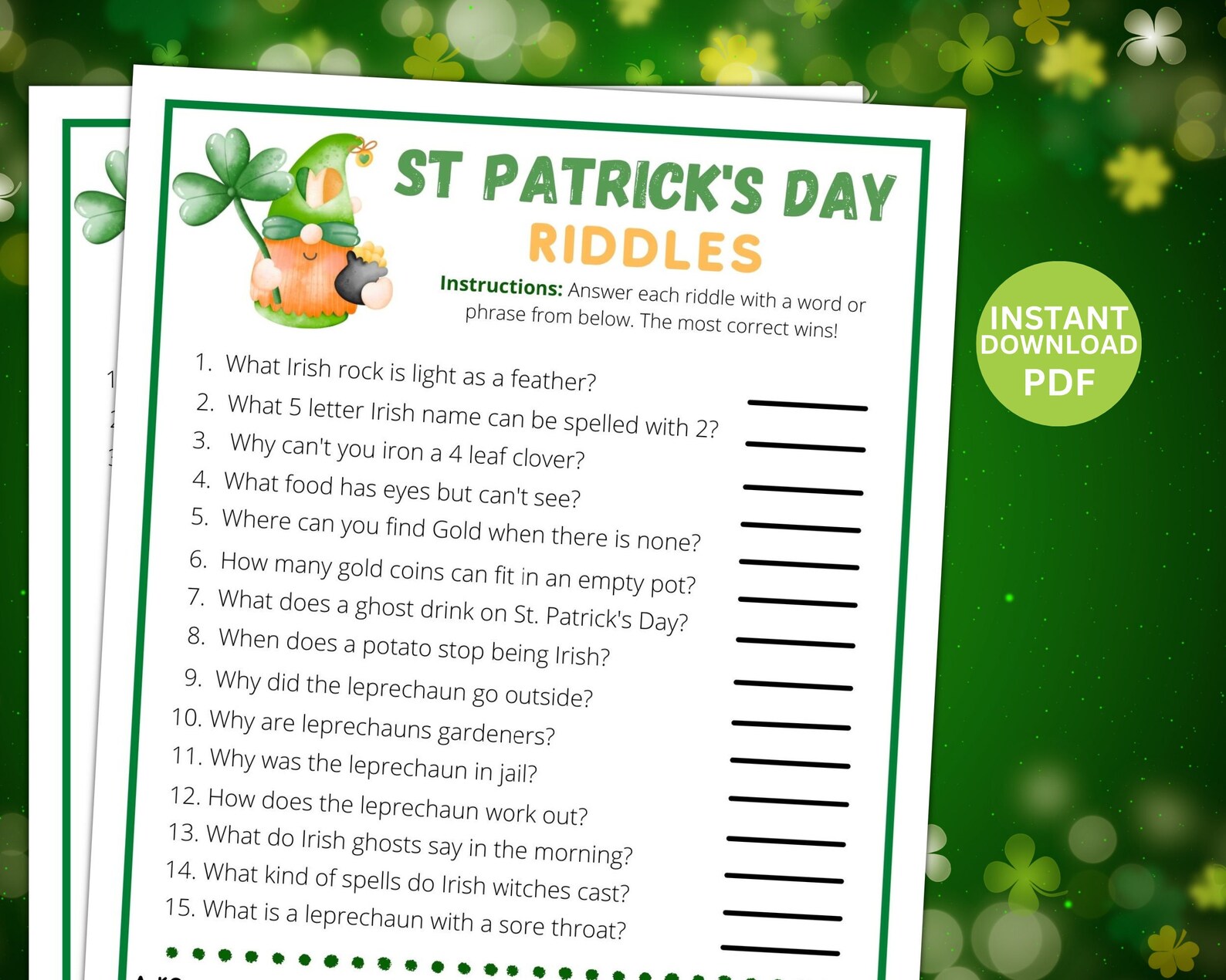 St Patricks Day Riddles Printable Game | St Paddys Office Classroom ...