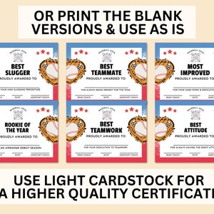 Printable Editable Baseball Team End of Season Award Certificates ...