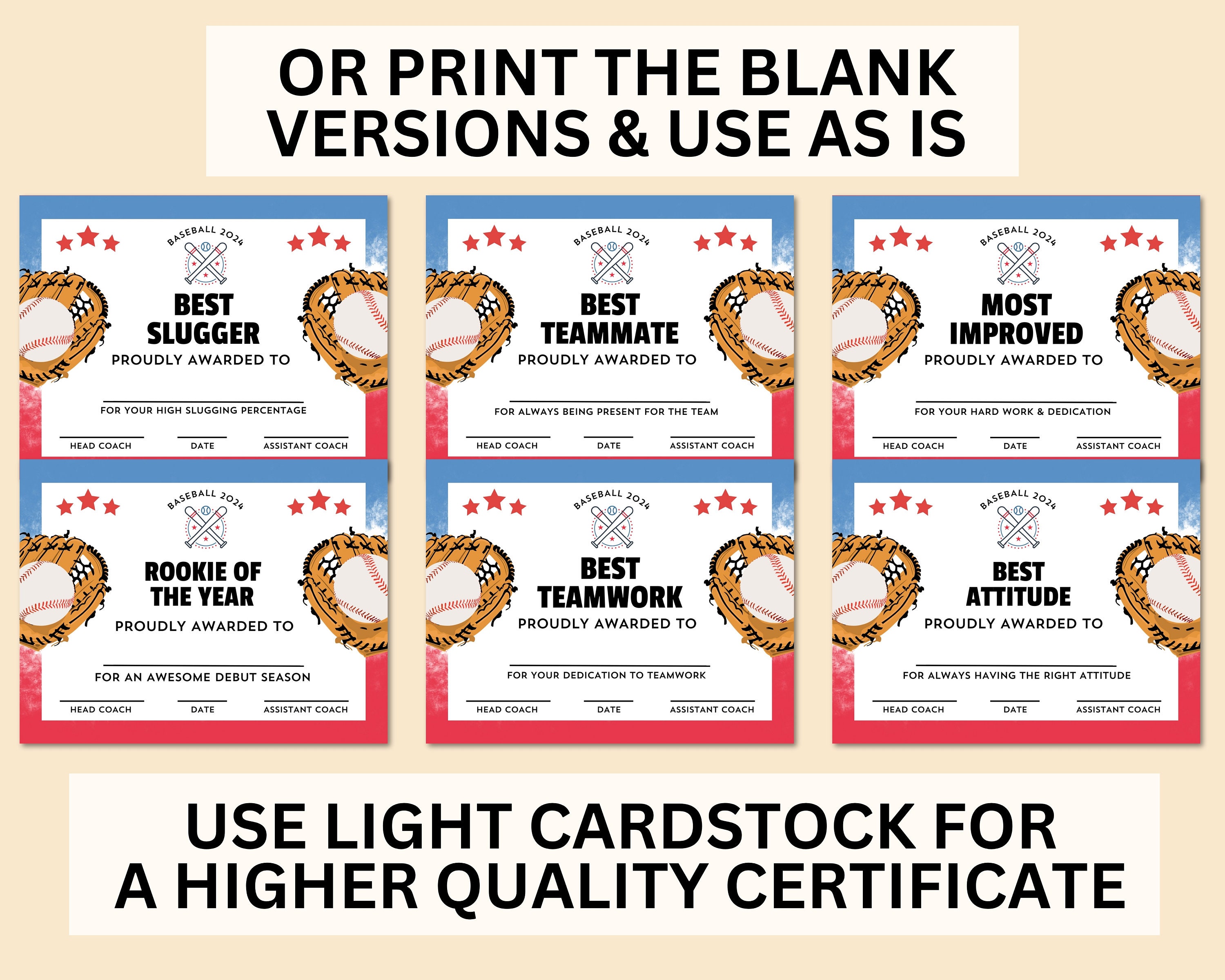 Printable Editable Baseball Team End of Season Award Certificates ...