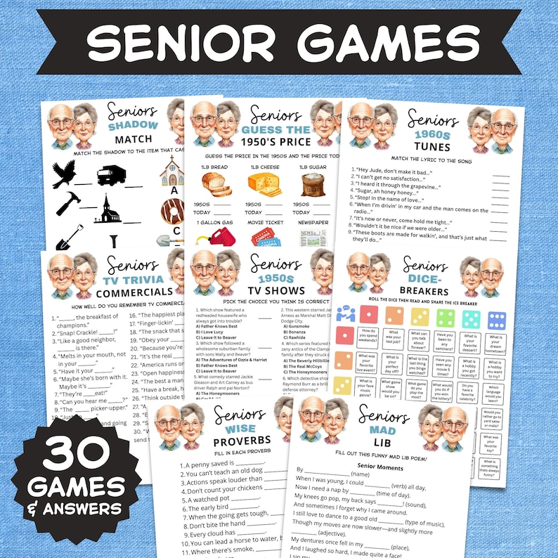 Ultimate 30 Senior Game Bundle Printable, Fun Nursing Home & Assisted ...