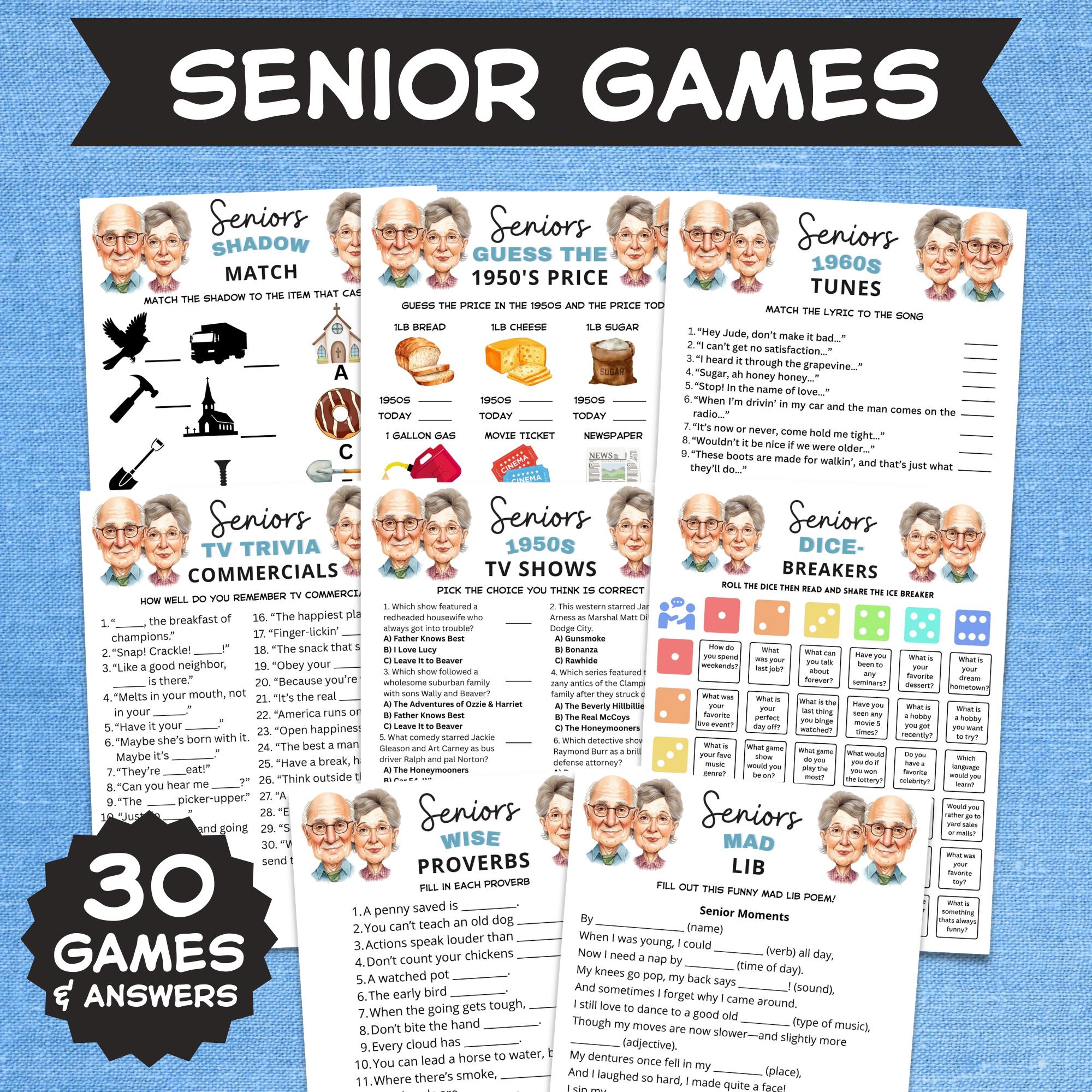 Ultimate 30 Senior Game Bundle Printable, Fun Nursing Home & Assisted ...