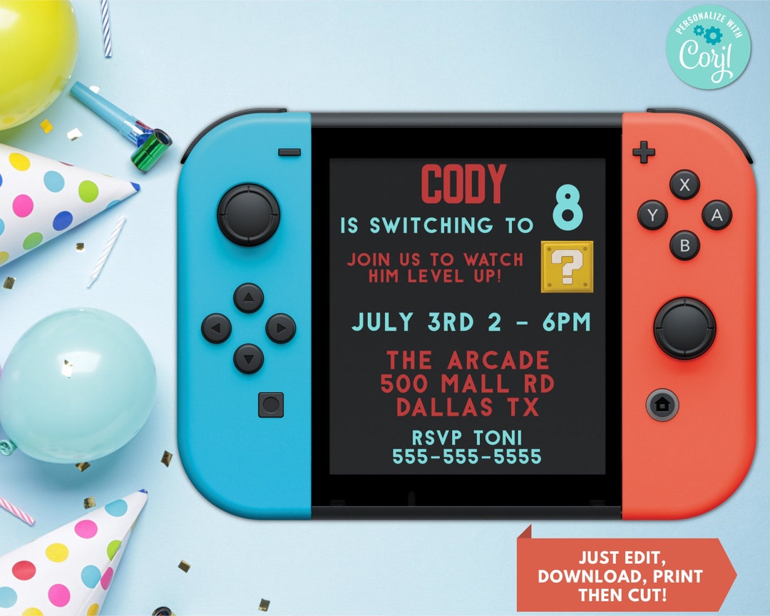Video Game Birthday Invitation Template Printable Switch - Etsy