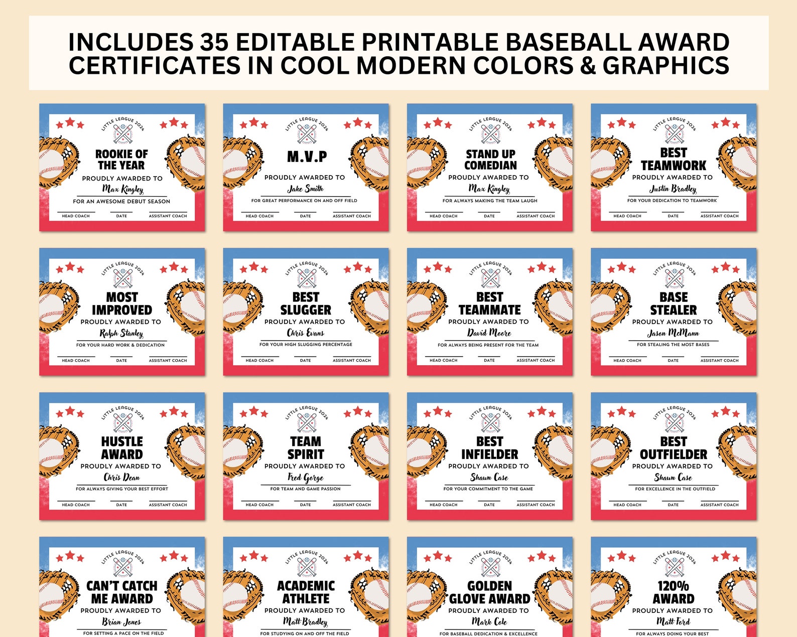 Printable Editable Baseball Team End of Season Award Certificates ...