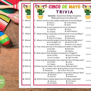 Printable Cinco De Mayo Trivia Party Game | Instant Download Classroom ...