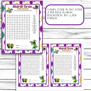 Mardi Gras Word Search,mardi Gras Party Game, Mardi Gras Game, Mardi ...