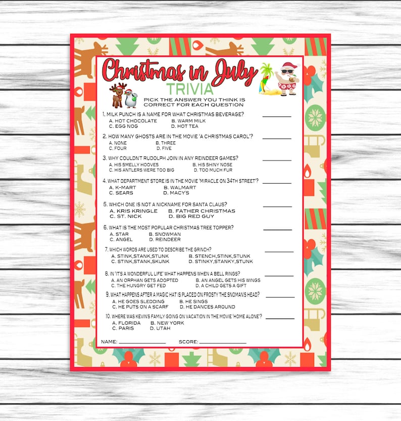 Christmas in July Trivia Game Party Game Favors Decor - Etsy