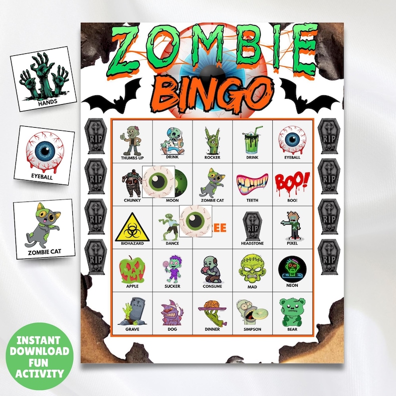 Printable Zombie Bingo Game | 70 Cards | Fun Horror Party Game for ...