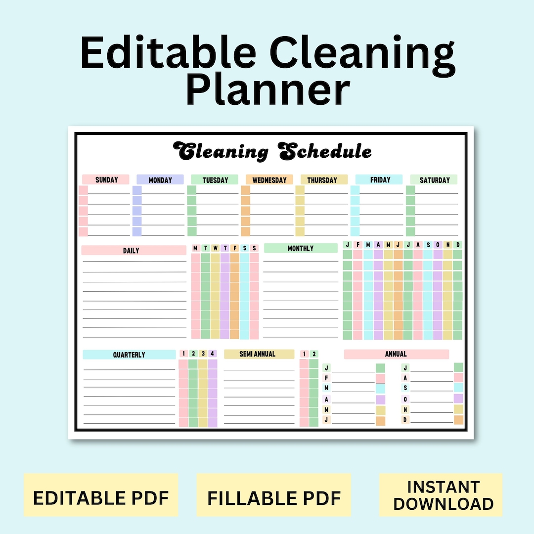 Editable Printable Weekly Cleaning Schedule | House Cleaning Planner ...