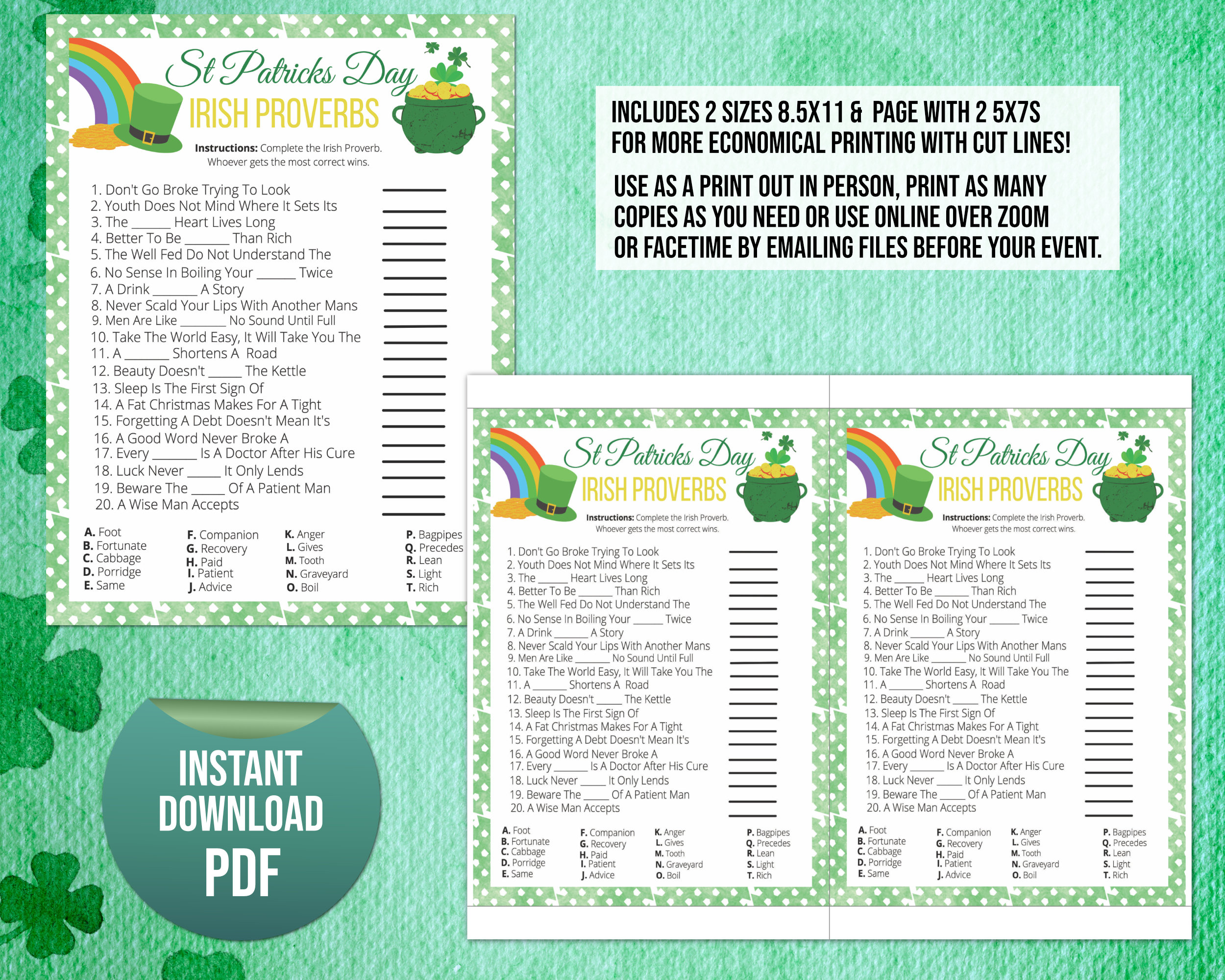 10 St Patricks Day Printable Party Games St Paddys Office | Etsy