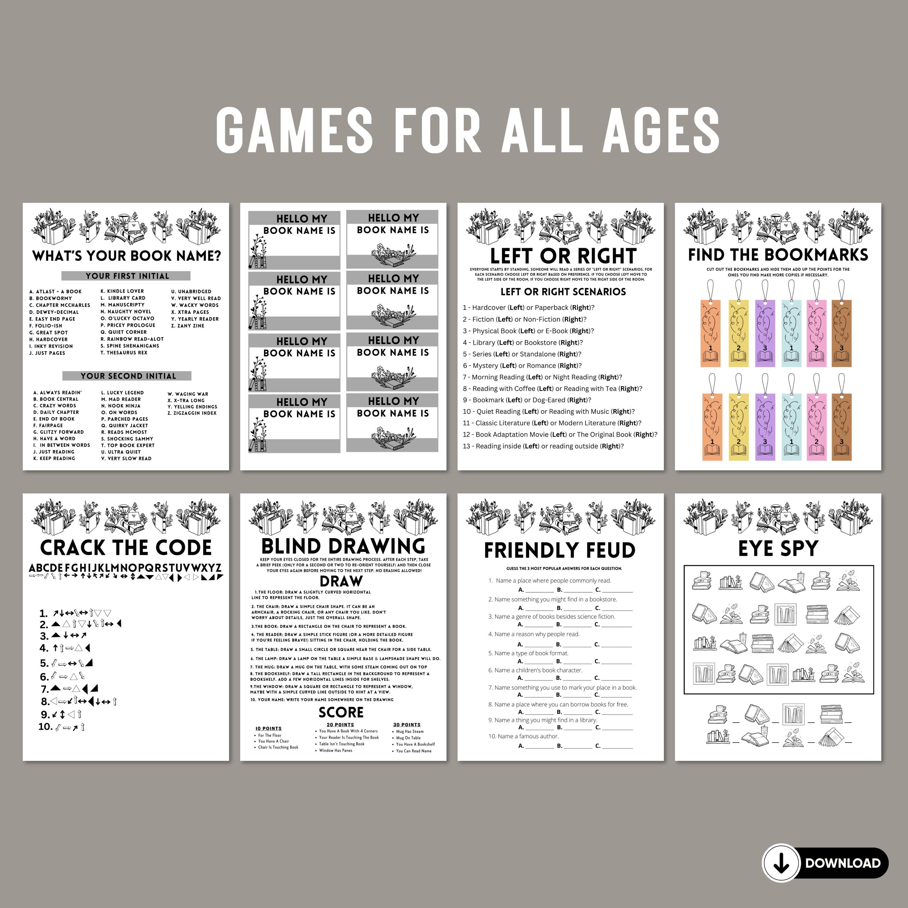 Book Club Meeting Printable Games and Answers | Reading Party Trivia ...