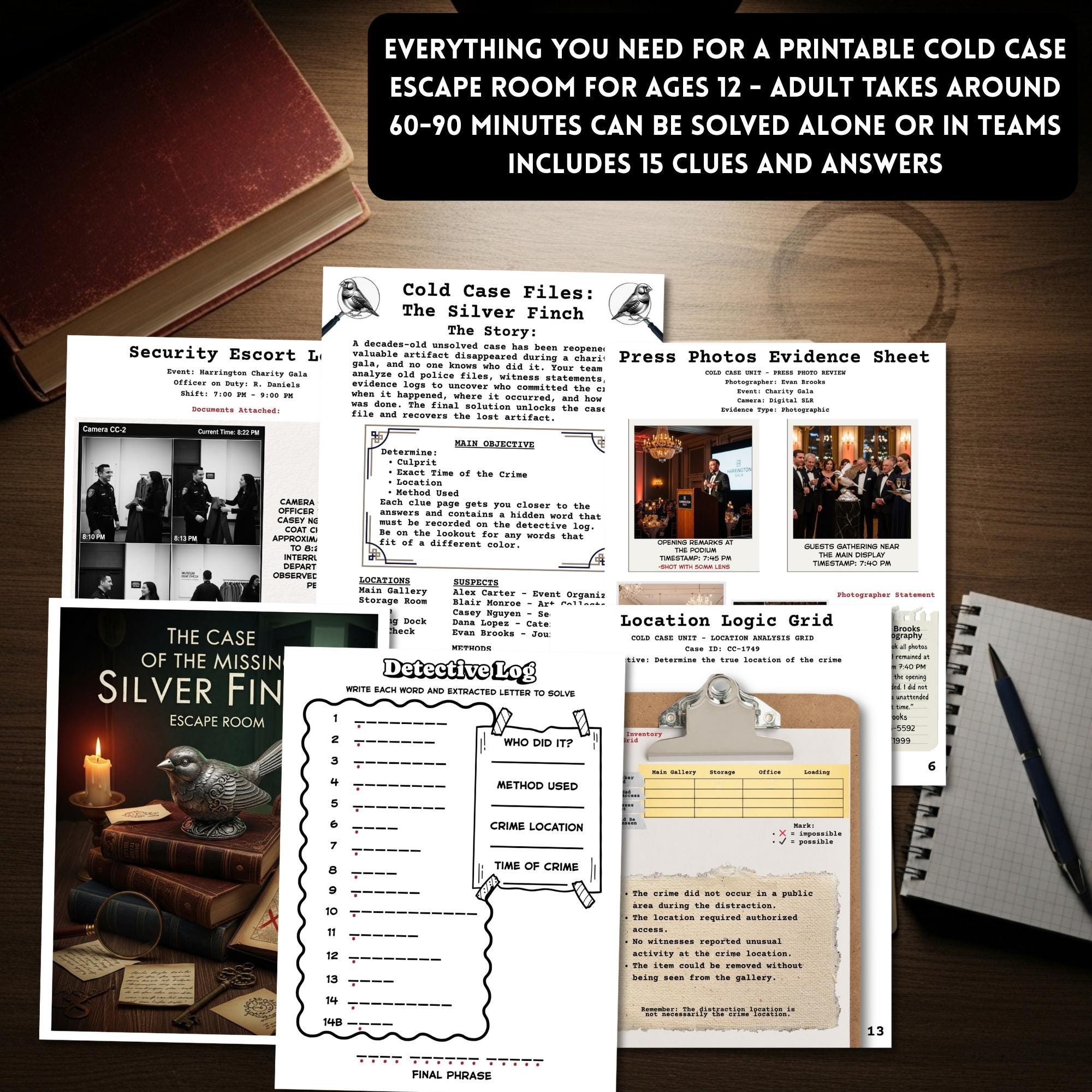 Detective Escape Room Printable | Cold Case Mystery Game for Teens ...
