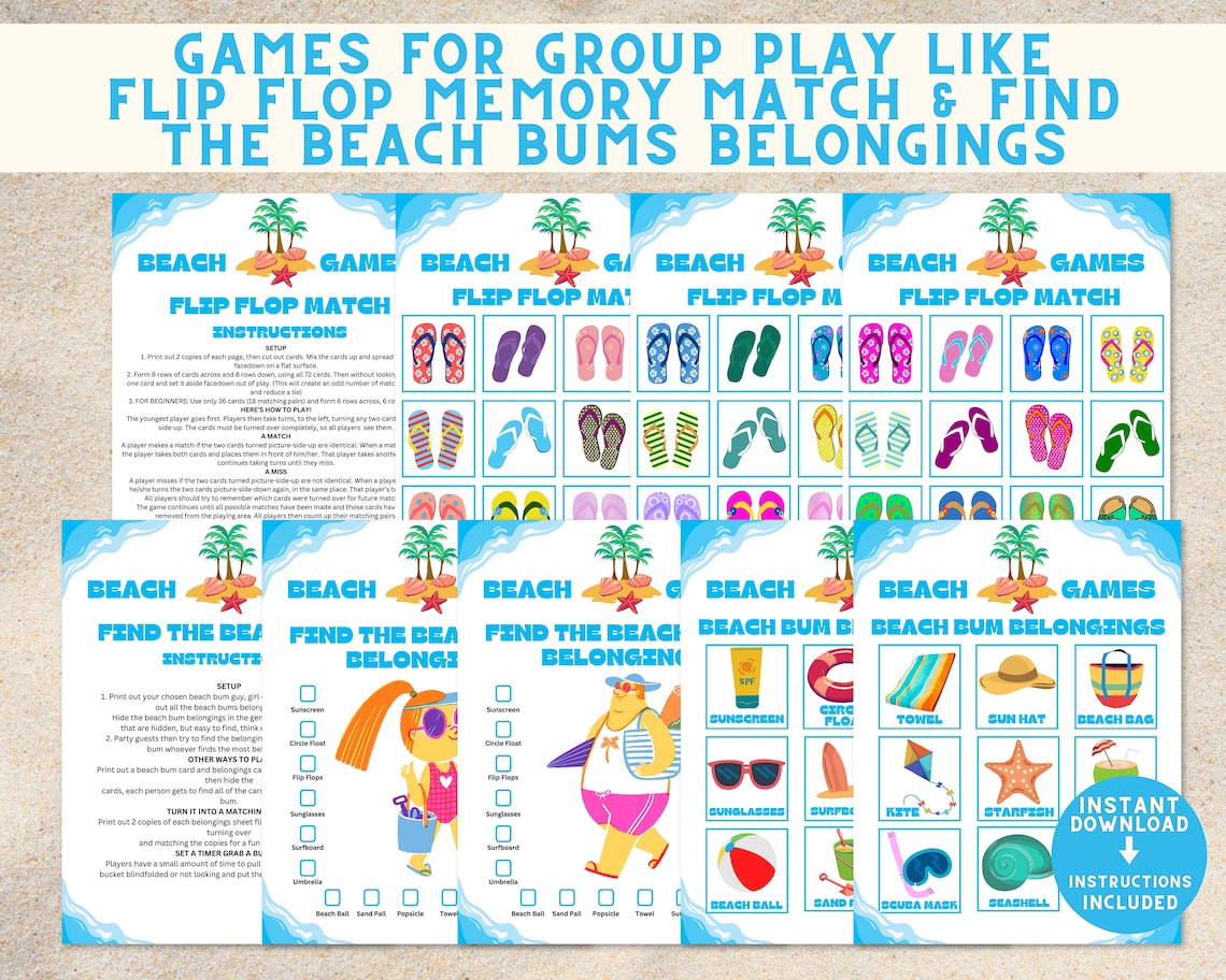 Printable Beach Games & Answers | Ocean Party Games for Kids and Adults ...