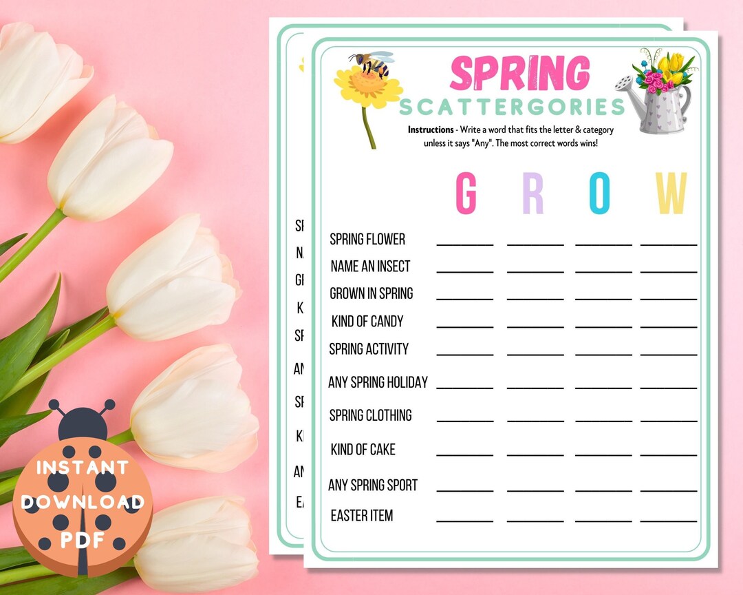 Spring Words Printable Scattergories Game | Fun Party Activity for Kids ...