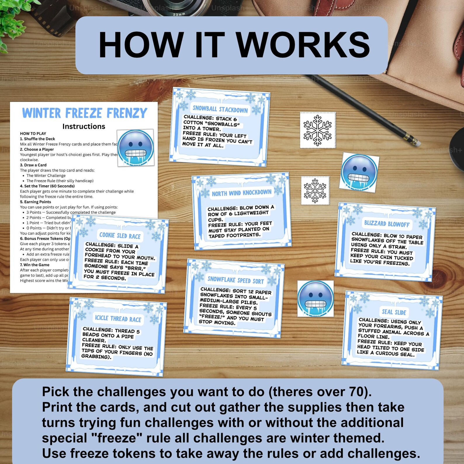 Winter Minute Win Challenge Cards . Printable Winter Activity Ideas ...