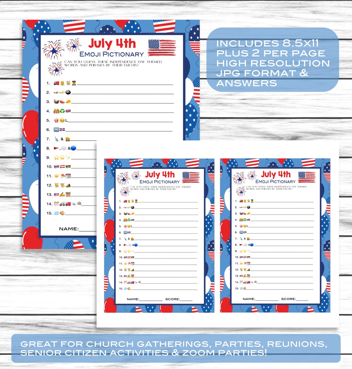 July 4th Game, Emoji Pictionary, Party Game, Emoji Game, for Adults ...