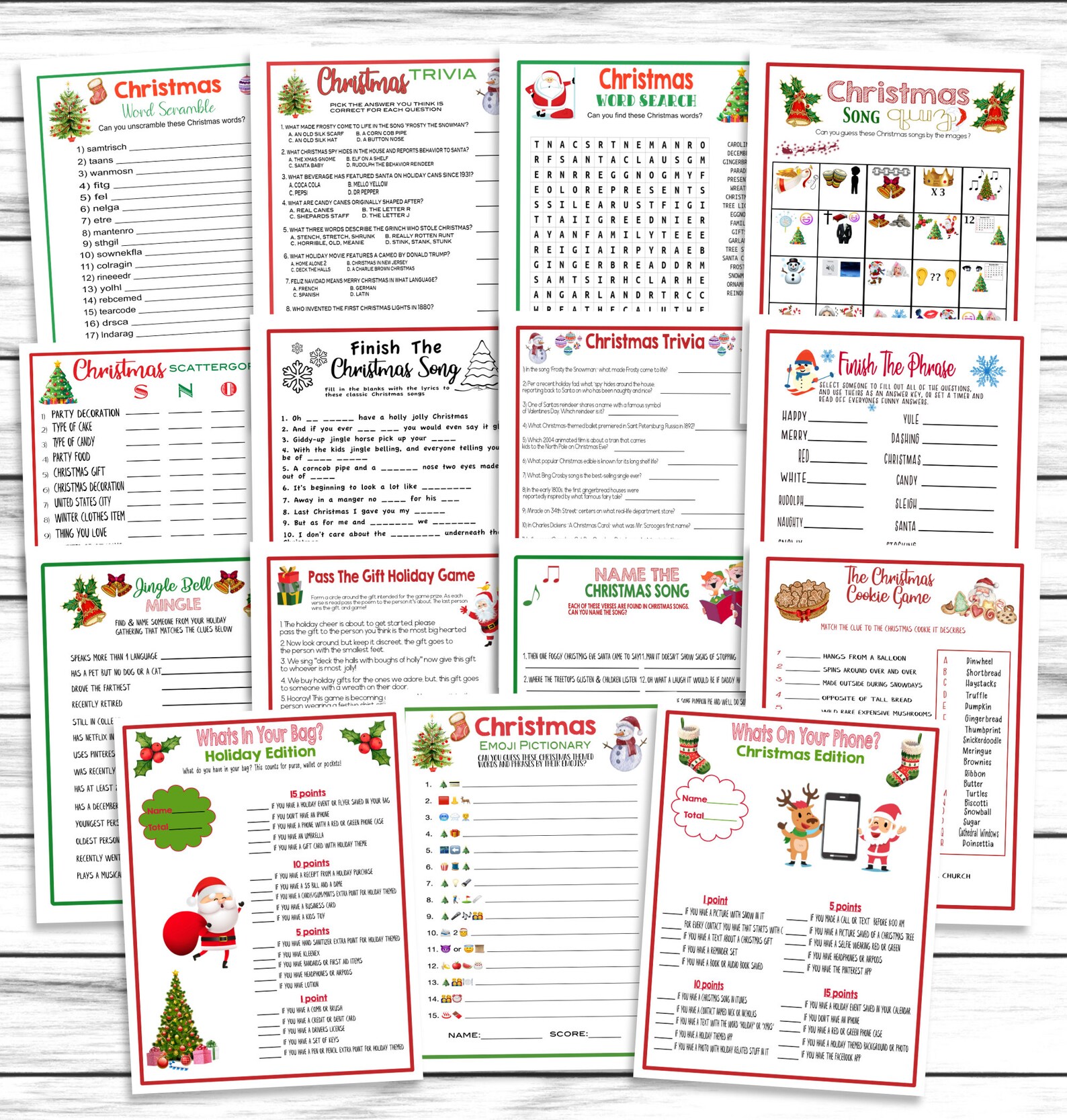 15 Christmas Games Bundle, Christmas Activity Set, Xmas Party Games ...