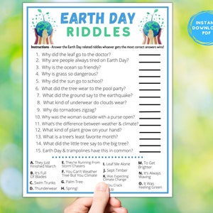 Printable Earth Day Fun Riddle Game | Classroom Work Seniors Activity ...