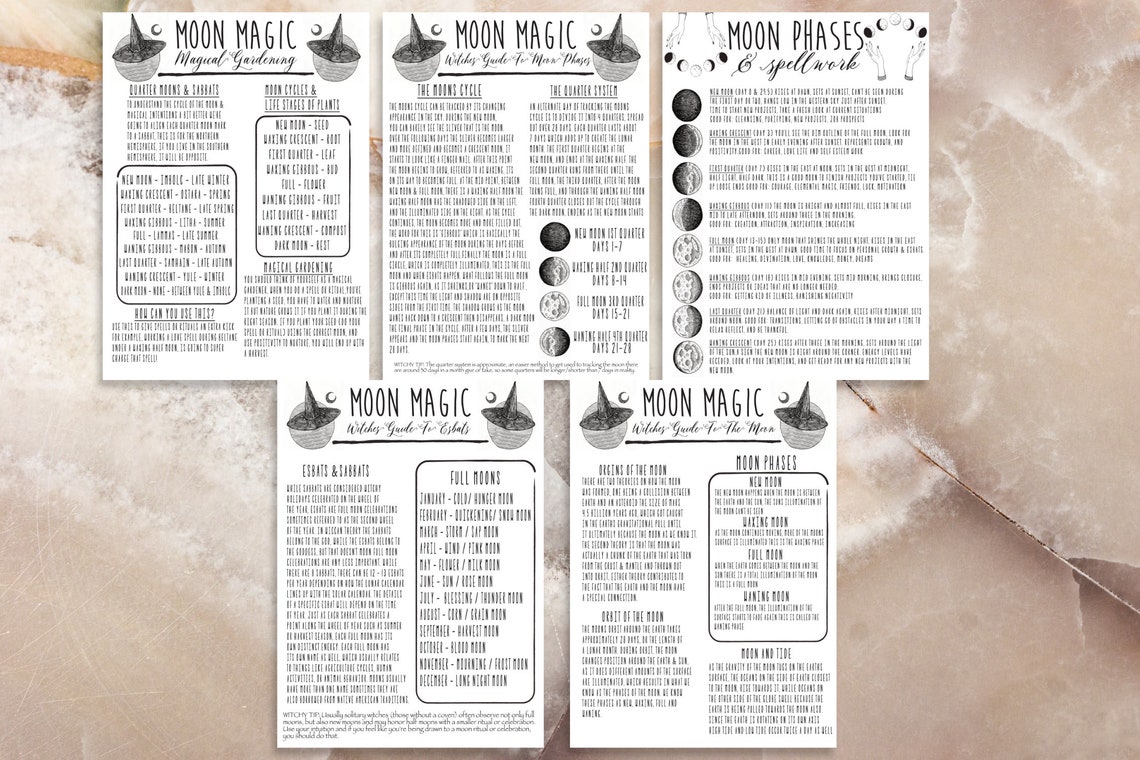 Moon Magic Book of Shadows Pages, Witch Supplies Tools Reference Pages ...