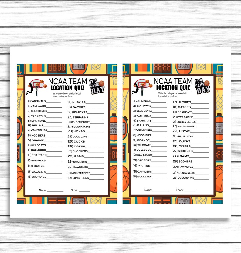 Mad March NCAA Team Location Quiz, March Madness Party Game, College ...