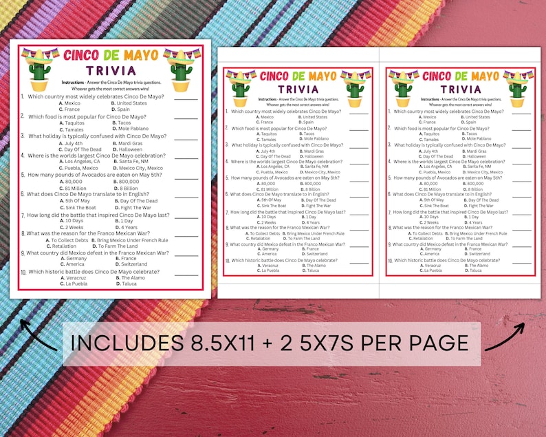 Printable Cinco De Mayo Trivia Party Game | Instant Download Classroom ...