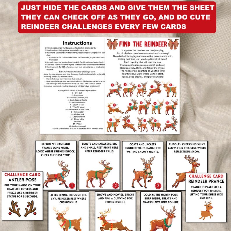 Reindeer Scavenger Hunt Printable | Christmas Game for Kids | Indoor ...