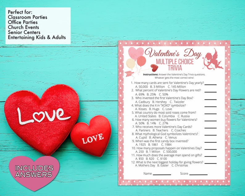 Valentines Day Multiple Choice Trivia Game -classroom Office Party Game ...