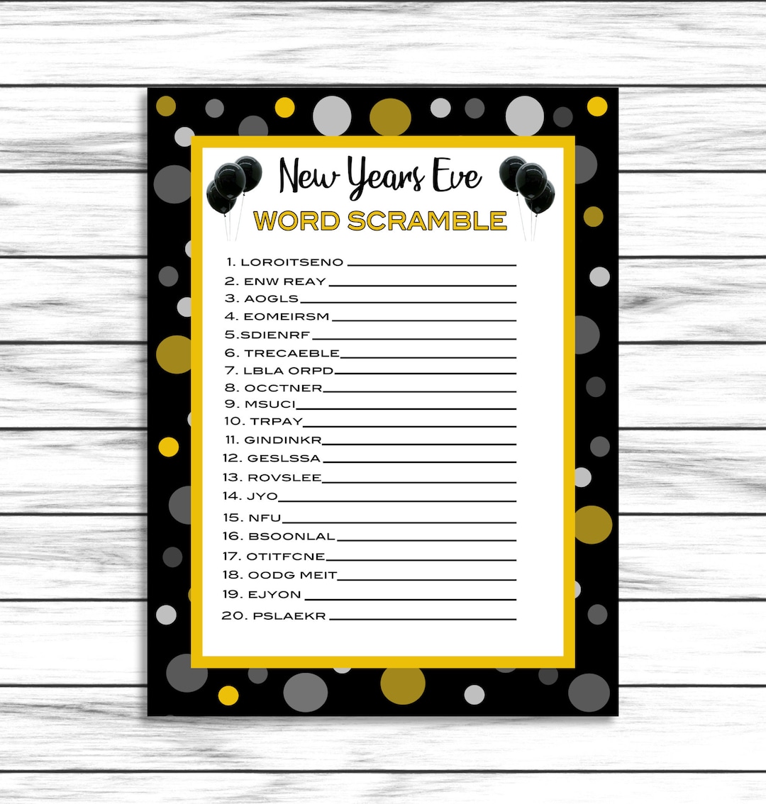New Years Game, Word Scramble, New Years Eve Game, New Years Party Game ...