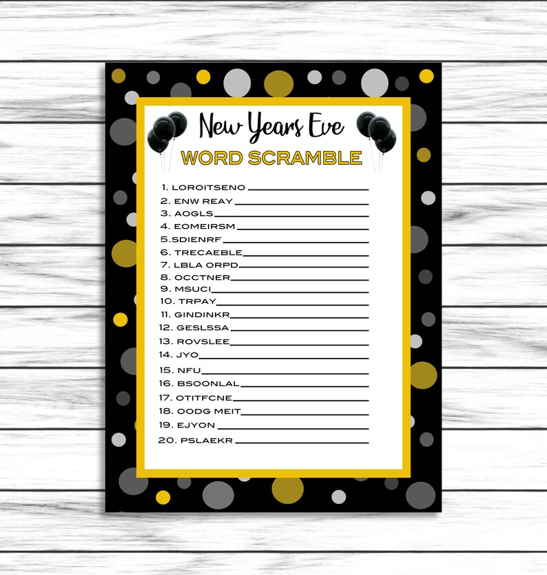 New Years Game, Word Scramble, New Years Eve Game, New Years Party Game ...