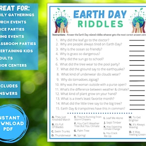 Printable Earth Day Fun Riddle Game | Classroom Work Seniors Activity ...