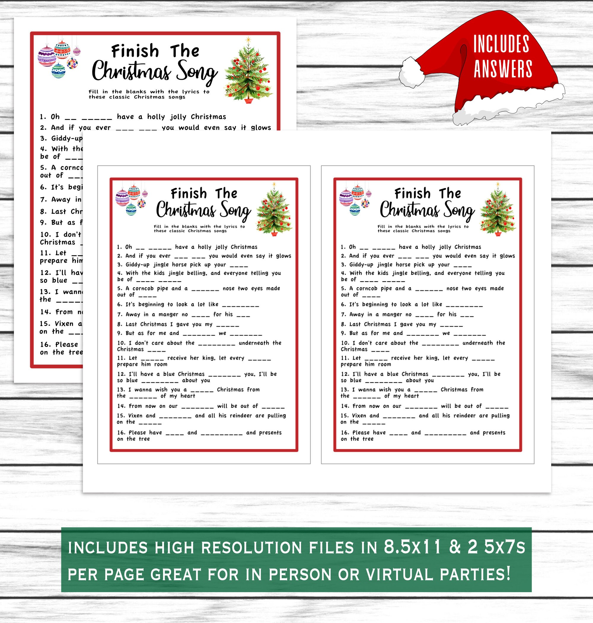 Finish the Song Christmas Game, Xmas Songs, Printable or Virtual ...