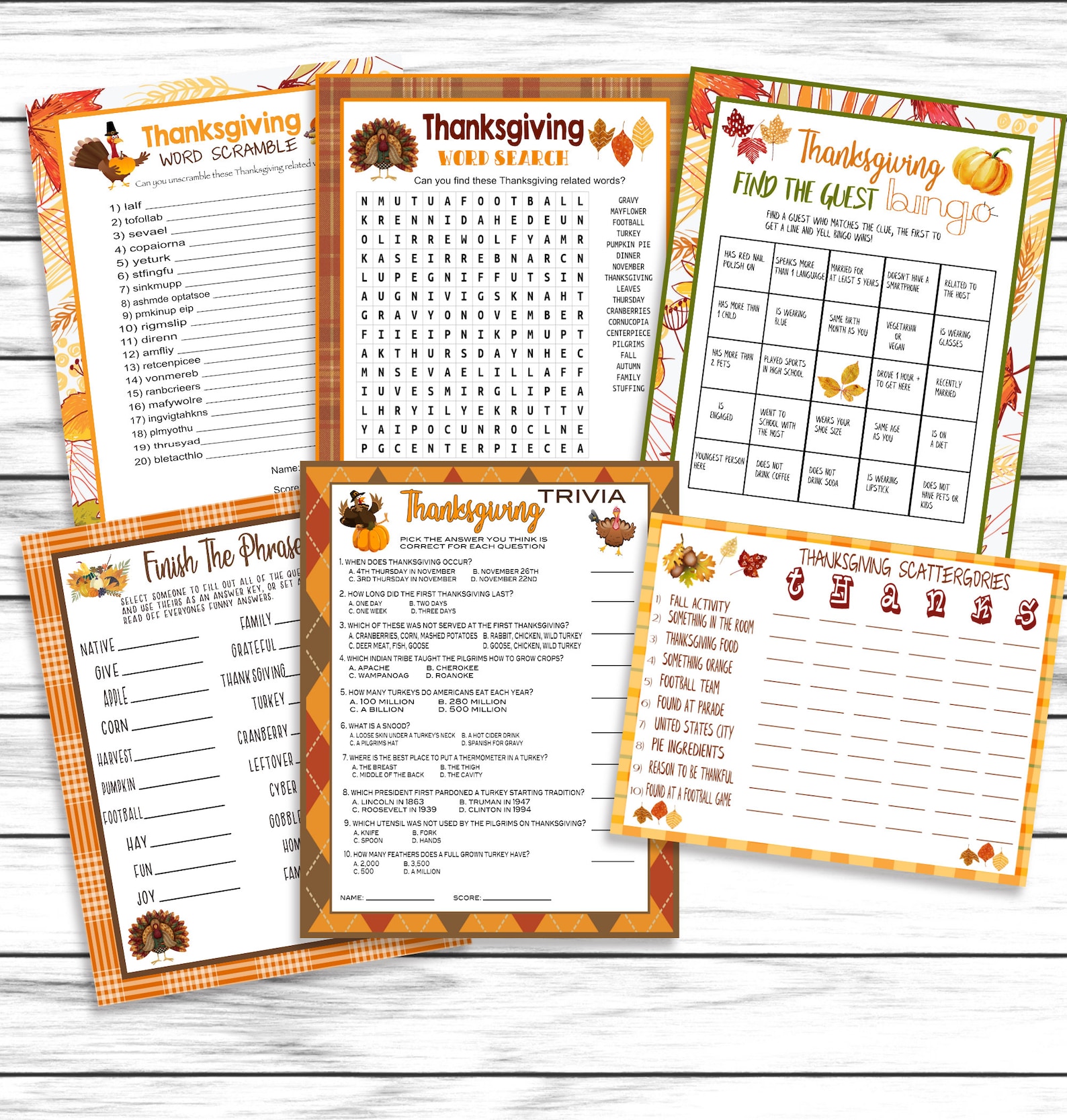 Fun Thanksgiving Games Thanksgiving Dinner Party Games - Etsy