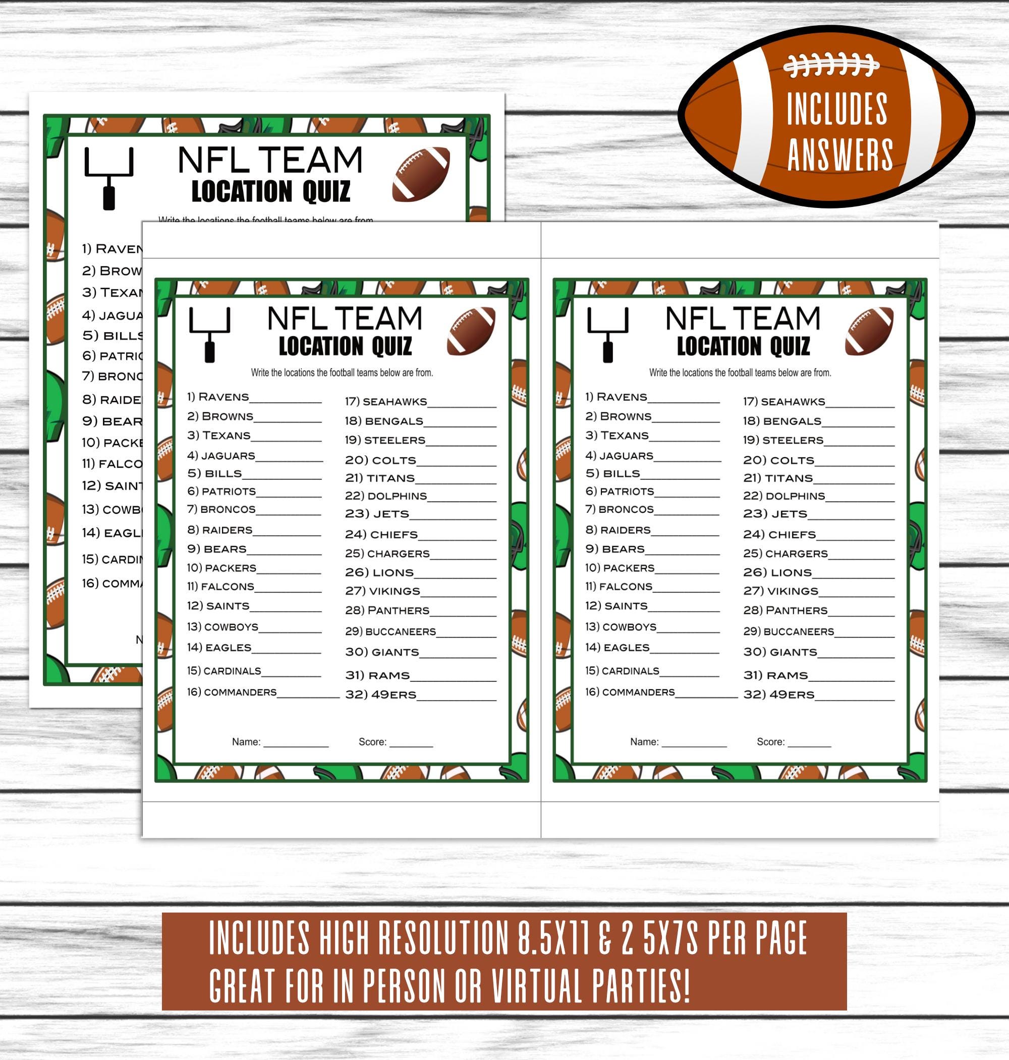 Football Team Trivia, Printable or Virtual Football Party Game for Kids ...