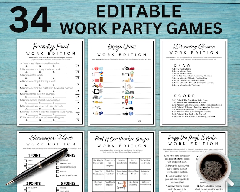 Editable Office Party Games | Work Party Games | Team Meeting | Work ...