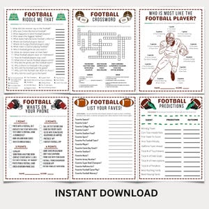 Printable Football Party Game Bundle | Kids & Adults Football Activity ...