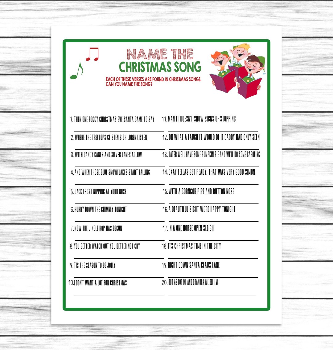 Guess the Christmas Song Game, Xmas Songs, Printable or Virtual Holiday ...
