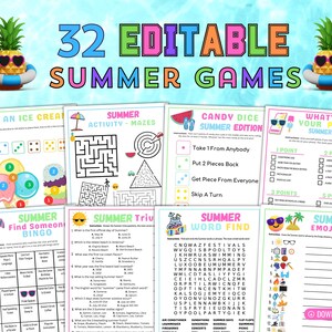 Printable Summer Games for Kids Adults Families | Editable Summer ...