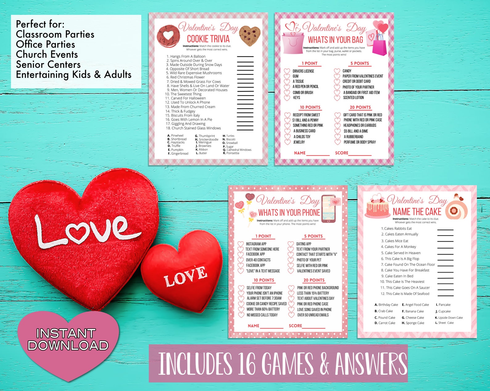 Valentines Day Fun Party Games Bundle | Classroom Office Party Kids ...