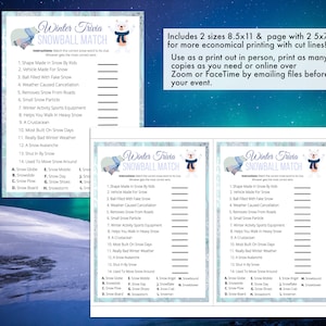 Snow Match Trivia Winter Party Game, for Adults Kids, Classroom, Office ...