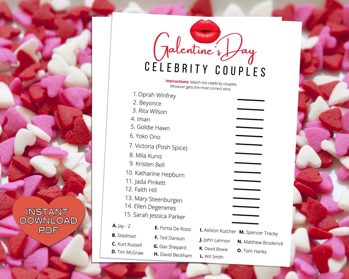 Galentines Day Famous Couples Game fun Party Game Ladies | Etsy