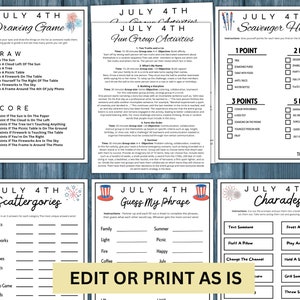Printable July 4th Party Games Bundle | Group Activities Editable ...