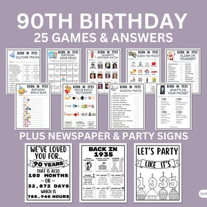 90th Birthday Printable Games Bundle | Born in 1935 Party Idea | 90th ...