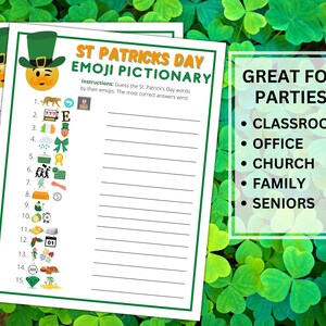 St Patricks Day Game, Emoji Pictionary, St Patricks Day Party Game ...