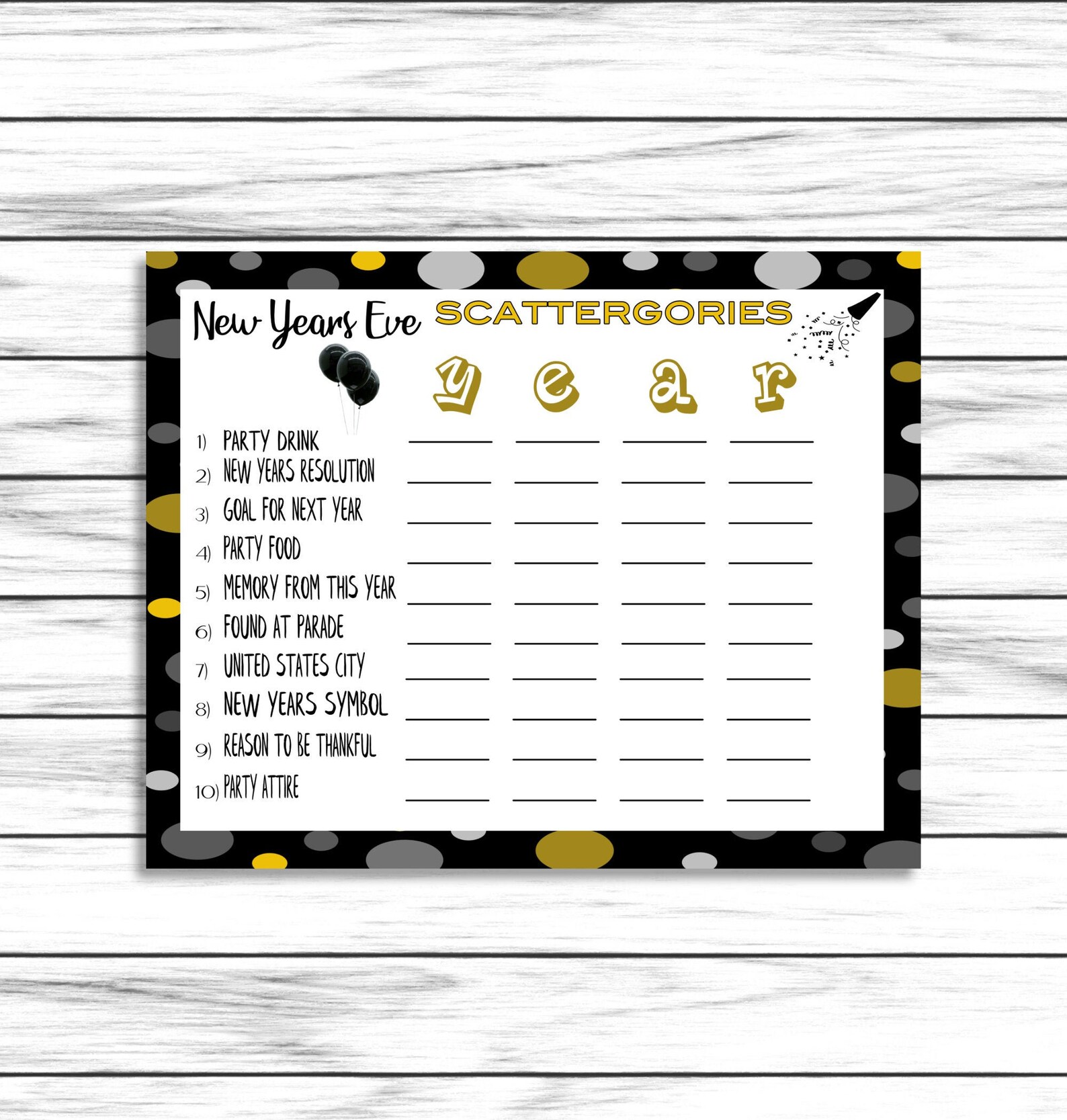 New Years Scattergories Game New Years Party Activity New - Etsy