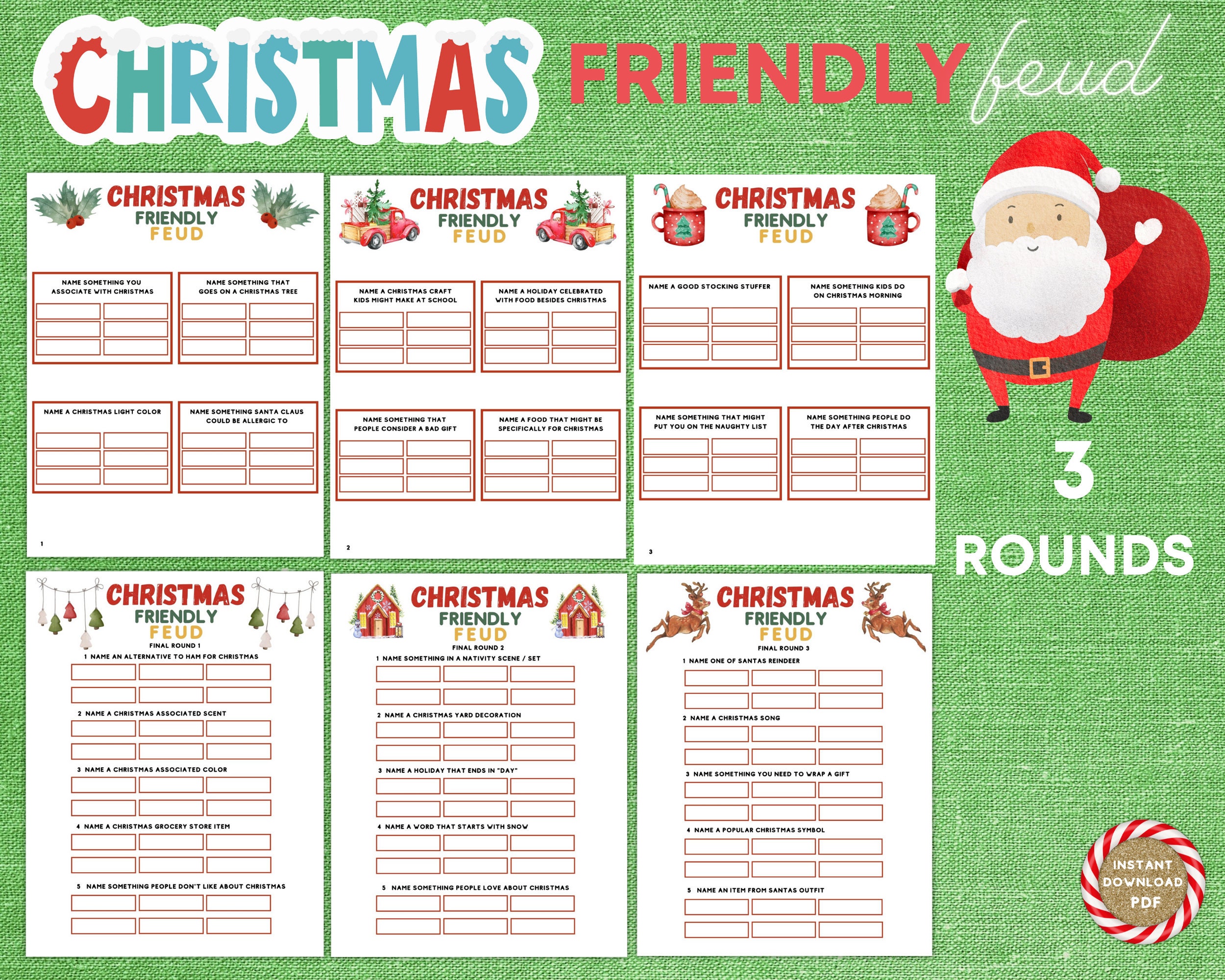 Family Friendly Feud Christmas Trivia Printable Game - Etsy