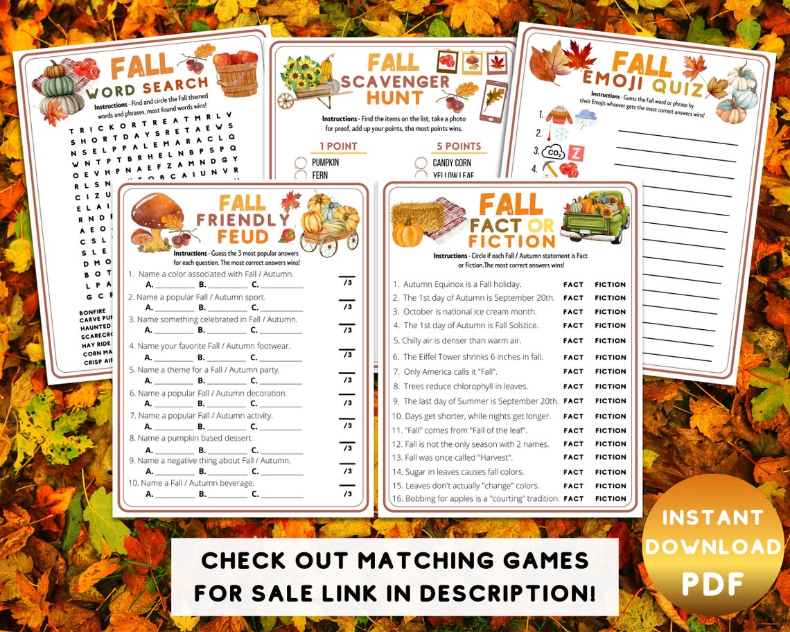 Autumn Fall Family Feud Trivia Printable Game ,adults Kids Fun Party ...
