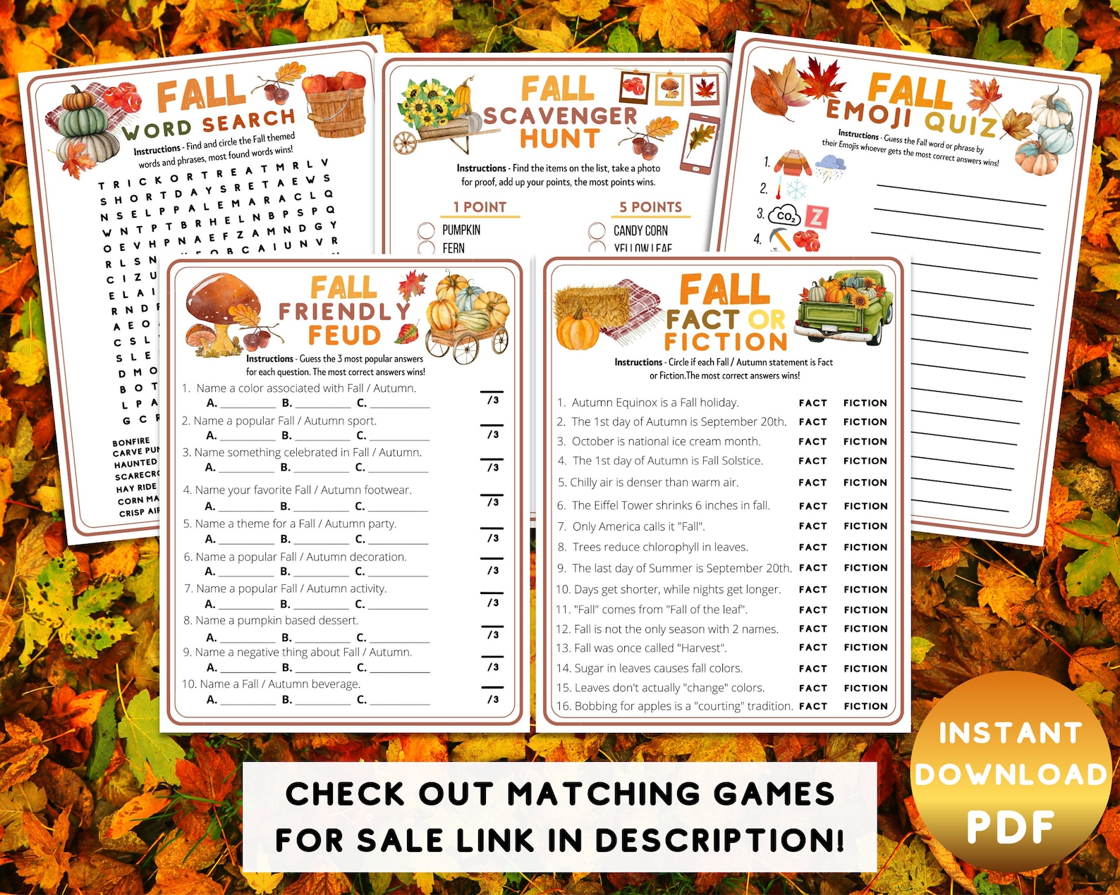 Autumn Fall Family Feud Trivia Printable Game ,adults Kids Fun Party ...