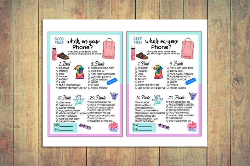 Whats on Your Phone Birthday Girl Game Teen Birthday Games | Etsy