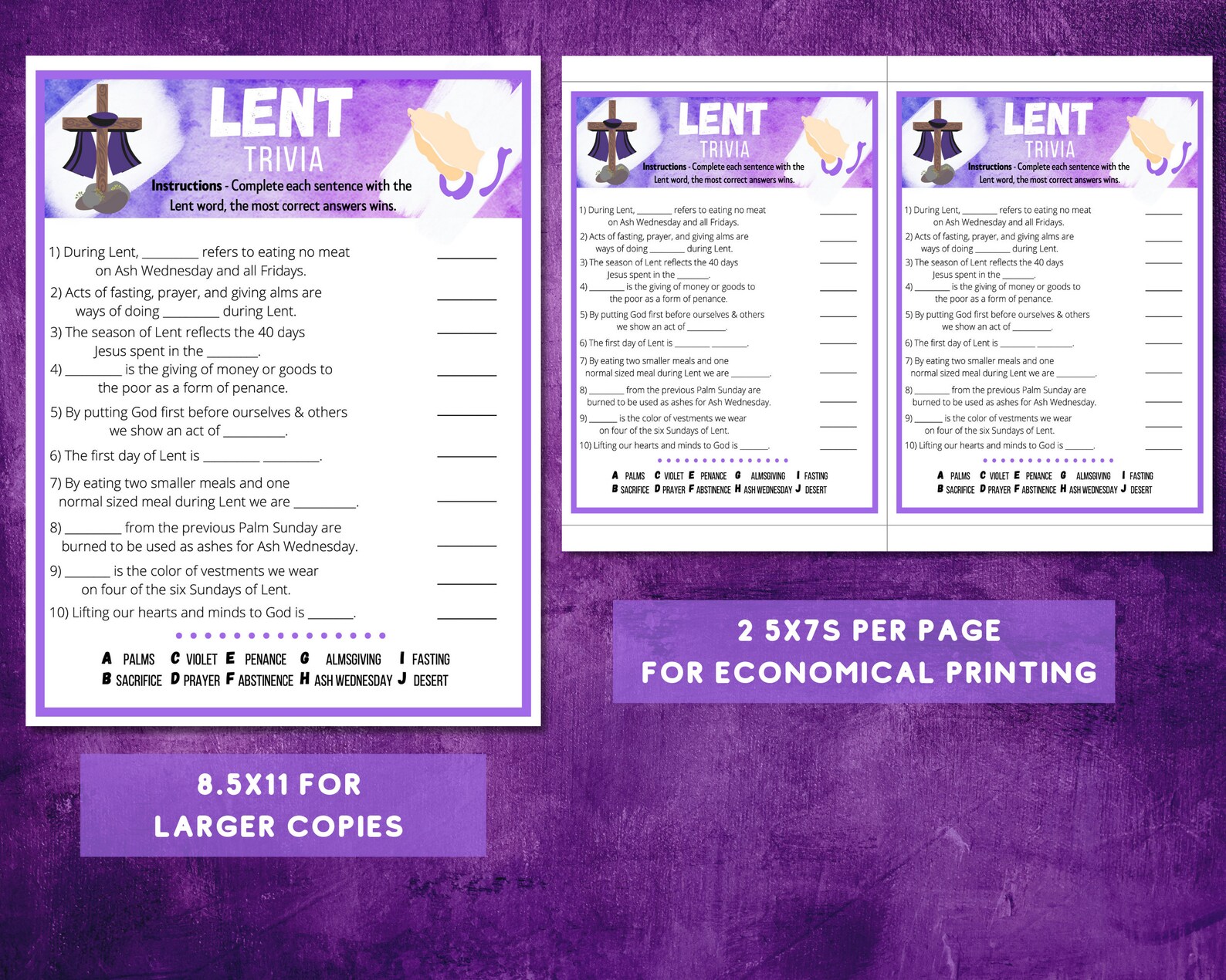 Lenten Trivia Game, Kids or Adults Lent Party Game, Lent Trivia Quiz ...